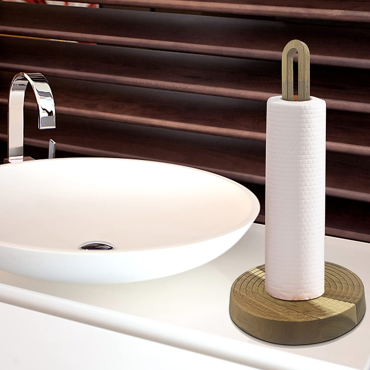 Moietin Paper Towel Holder &, Farmhouse Wooden Toilet Paper Holder Stand Fits Standard Jumbo Rolls, Dispenser for Kitchen Bathroom Organization Storage (Pomelo Color)