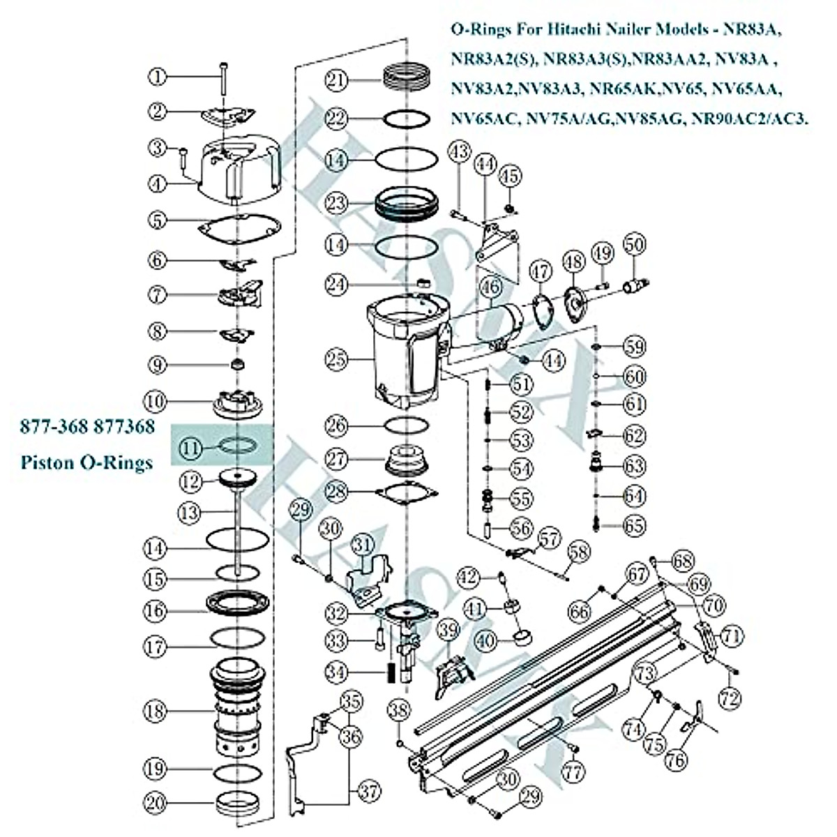 HASMX 10 Pack Piston O-Rings for Hitachi Replaces Part Numbers: 877-368, 877368 and Fits Hitachi Nailer Models: 83AA2, NR65AK, NR65AK(S), NR65AK2, NR83A, NR83A2, NR83A2(S), NR83A3, NR83A3(S), NR83AA