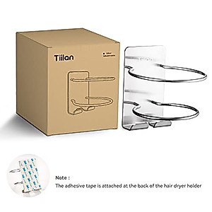 Tiilan Hair Dryer Holder Wall Mount Self Adhesive, SUS 304 Stainless Steel Bathroom Hair Blow Dryer Rack Organizer, Silver