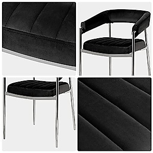 Bekrvio Dining Chairs Set of 2 Kitchen Dining Room Chairs with Arms and U-Shape Backrest, Mid Century Modern Living Room Accent Chair, Velvet Upholstered Kitchen Chairs with Metal Chrome Legs, Black