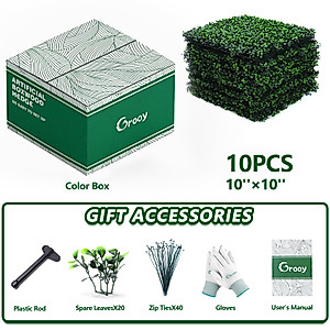 Grooy 10PCS Boxwood Panels, 10"x10" Grass Wall, Plant Wall, Grass Backdrop Wall, Privacy Screen, Sun Protected Green Wall Decor Outdoor, Indoor, Garden, Backyard and Décor