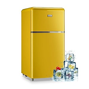 WANAI Compact Refrigerator, 3.5 Cu.Ft Retro Mini Fridge with Freezer, Dual Door Small Refrigerator with 7 TEMP Modes, LED Lights, Removable Shelves, Ideal for Bedroom Dorm Office Apartment