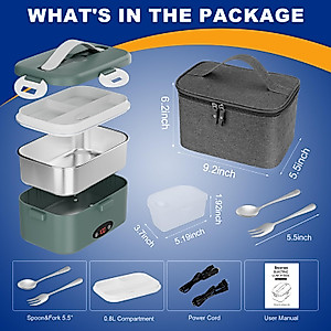 Dicorain Electric Lunch Box with Temperature Control Function, 100w Heated Lunch Box 1.8L Portable Food Warmer for Adults, 12/24/110v Heating Lunch Box for Car/Truck/Office with Thickened Bag