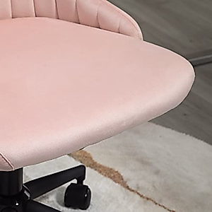 Vinsetto Mid-Back Office Chair, Velvet Fabric Swivel Scallop Shape Computer Desk Chair for Home Office or Bedroom, Pink