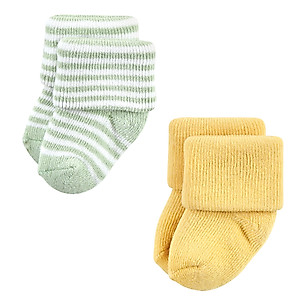 Hudson Baby Unisex Baby Cotton Rich Newborn and Terry Socks, Soft Earth Tone Stripes, 6-12 Months
