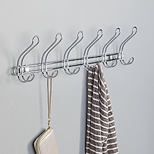 iDesign Classico Wall Mount/Over Door 12-Hook Rack for Coats, Hats, Robes, Towels - Chrome