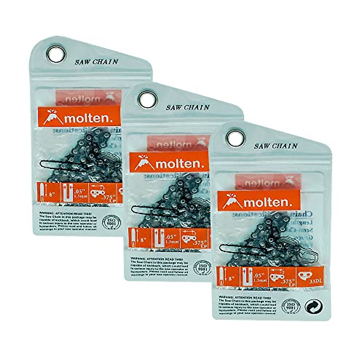 Molten. 8 Inch Pole Chainsaw Chain Replacement for Harbor Freight Pole Saw, Greenworks Pole Saw 24v 40v, Portland Electric Pole Saw, Oregon Chain 91pj033, S33 Chain (3 Chains)