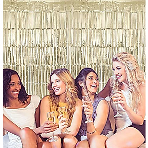 Stafih Foil Fringe Curtains 2PCS 8ft x 3ft Metallic Tinsel Photo Booth Backdrop for Wedding Birthday Bachelorette Christmas Party Decorations(Champagne)