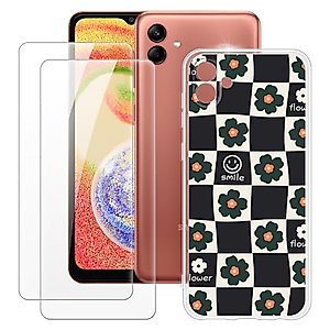 MILEGAO Samsung Galaxy A04 4G A045F A045M Case + 2PCS Screen Protector Tempered Glass, Ultra Thin Bumper Shockproof Soft TPU Silicone Cover Case for Samsung Galaxy A04 4G A045F A045M (6.5”)