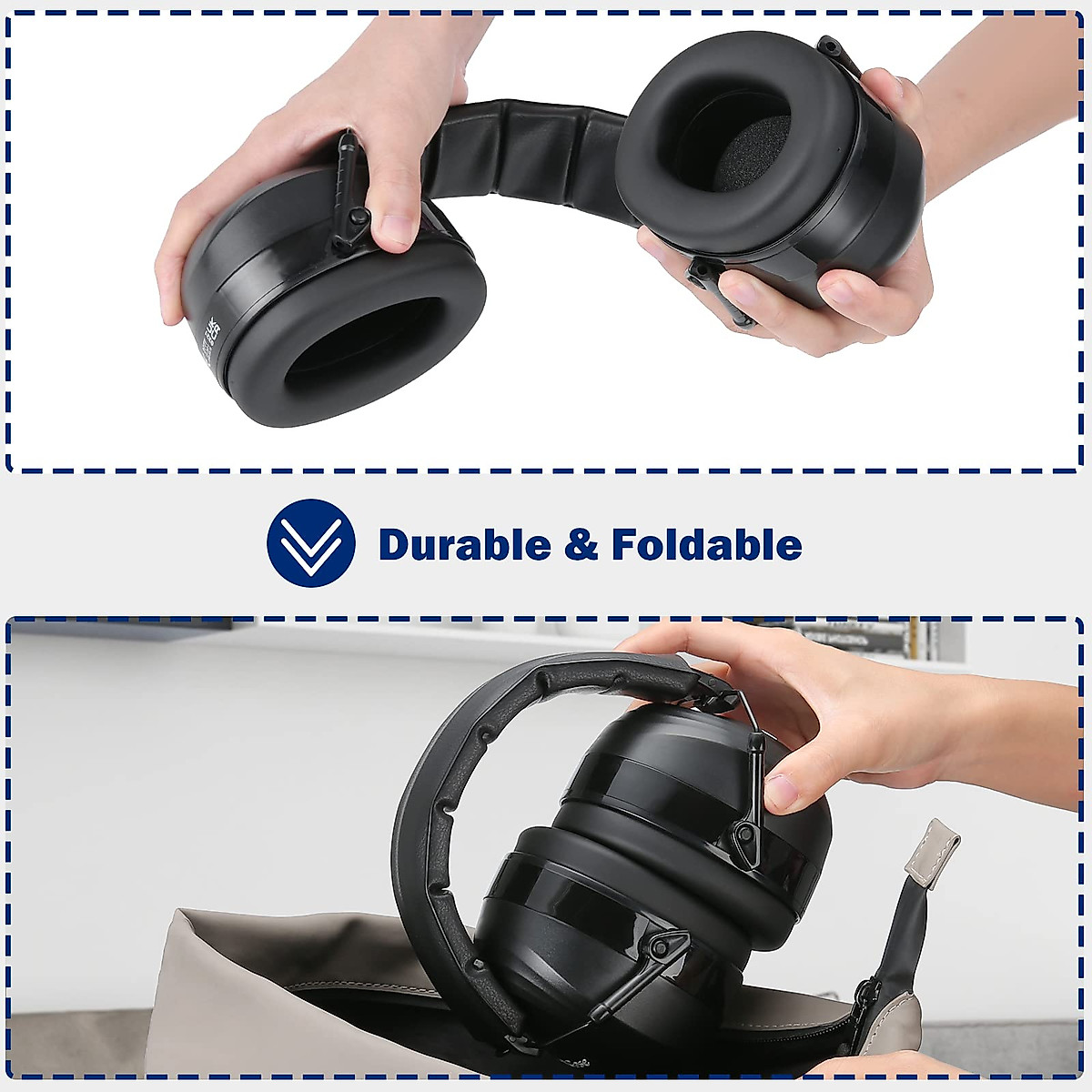 ProCase Ear Protection Noise Cancelling Earmuffs, NRR 28 dB Noise Reduction Headphones Ear Defender for Shooting Hunting Mowing, Storage Bag Included -Black