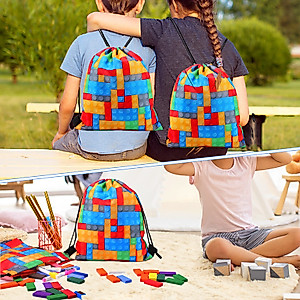 12PCS Building Blocks Drawstring Gift Bags,Building Blocks Drawstring Backpack Party Favor Bags,Kids Birthday Goodie Bags Candy Treat Gift Bags for Boys Girls Building Blocks Party Supplies,10x12 inch