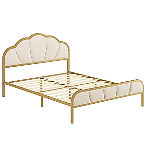 BOTLOG Queen Bed Frame, Upholstered Platform Bed Frame with Velvet Petal Headboard, Footboard, Strong Wooden Slats, No Box Spring Needed/Easy Assembly (Queen)