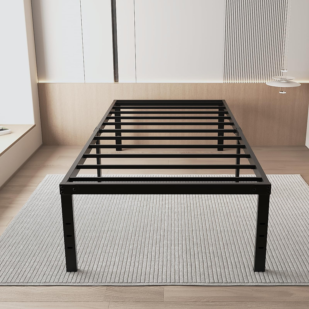 Chezisam Heavy Duty Twin Size Bed Frame 18 "High Metal Platform Bed Sturdy Steel Slat Mattress Base,with Bed Bottom Storage Space,No Box Spring Needed,Quick Installation,Non-Slip Noiseless