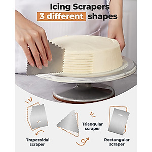 Kootek 12 Inch Cake Turntable Cake Decorating Kit Supplies, 7 Pcs Baking Supplies Aluminium Alloy Revolving Cake Decorating Stand, with 3 Icing Smoother, Icing Spatula, Silicone Spatula, Cake Cutter