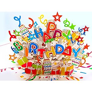 GREENHANDSHAKE Happy Birthday, Pop Up Card, 3D Popup Greeting Cards, for Birthday | 6" x 6"