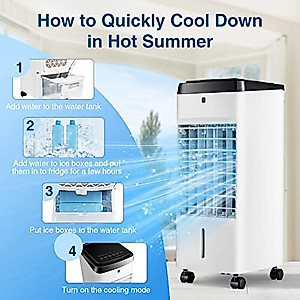 Evaporative Air Conditioners,3-in-1 Portable Fan with 3 Modes,1 Gal Detachable Water Tank w/ 12H Timer, 70° Oscillation & 20FT Remote Control & 40dB, Evaporative Cooler for Room