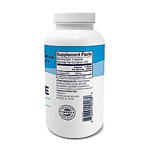 Vimergy L-Lysine 500MG Capsules, 270 Servings – Essential Amino Acid – Supports Immune System, Healthy Skin, Muscles, Bone & Tissue – Vegetarian, Non-GMO, No Gluten, Kosher (270 count)