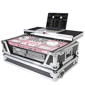 ProX Flight Case for Pioneer DDJSX3 DDJ-1000 SRT Controller with 2U Rack Space, Sliding Laptop Shelf,Wheels and LED Kit-Silver on Black Design - XS-SX1K2UWLTLED