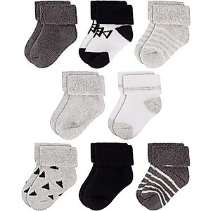 Rising Star Baby Socks for Boys & Baby Girl Infant Newborn Socks 0-6, 6-12 months - Thick Cotton Terry Cuff Winter Warm Socks unisex (Gray - 8 pack)