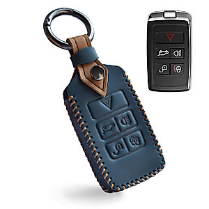 ontto Key Fob Cover for 2018 2019 Land Rover Range Rover Remote Keycase Shell Holder Genium Leather Protector Keychain Blue