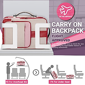 BAOXA Large Carry on Backpack, Expandable Travel Backpack for Women Airline Approved, 40L Suitcase Backpack for Women Men, Weekender Luggage Backpack for Traveling on Airplane (Pink)