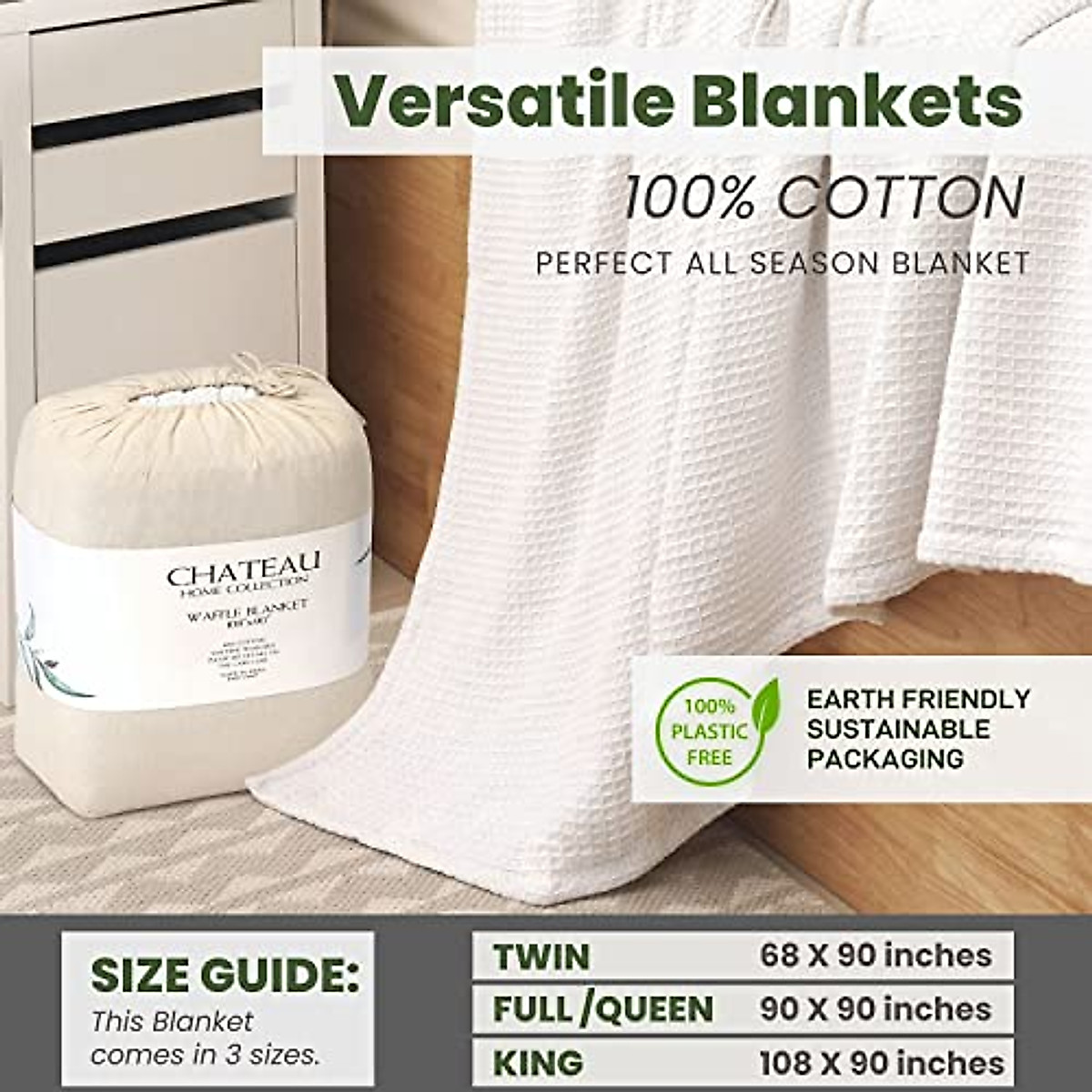 CHATEAU HOME COLLECTION Thermal Blankets, King Size Cotton Blanket for The Bed, Gifts for Women, Waffle Blankets King Size for King Bed, White Blanket, Plush Blanket for All Seasons