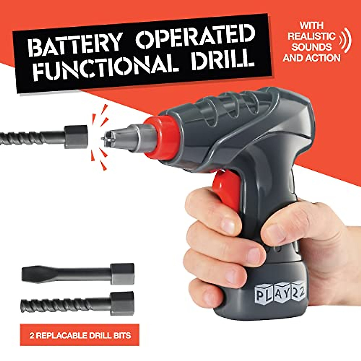 Play22 Kids Tool Set Bench 76 Pc - Toddler Tool Bench Set with Electronic Play Drill - STAM Educational Toy Pretend Play Construction Work Shop - Preschool Toy Gift for Kids Children Boys and Girls