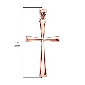 Religious Jewelry by FDJ 14K Rose Gold Simple Classic Flared Cross Pendant Necklace with Rolo Chain - 18"