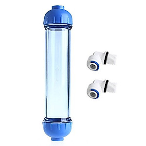 YOEDAF in-line Water Filter Housing Fill, 1/4inch Water Purifier T33 Shell Filter Tube Parts Kit Water Refillable Inline Filter Reverse Osmosis(Blue+Transparent)