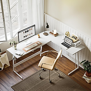 CubiCubi L Shaped Gaming Desk Computer Office Desk, 59 inch Corner Desk with Large Monitor Stand for Home Office Study Writing Workstation, White