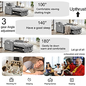 Verfur Futon Sofa Pull Out Couch, Grey w/Side Pockets and 1 Pillow