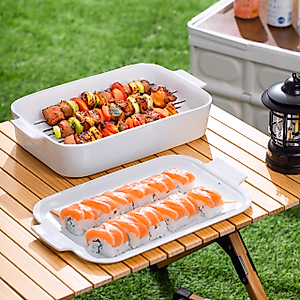 Unilives Ceramic Baking Dish with Lid, Casserole Dishes for Oven, 9x13 White Casserole Dish with Lid, Lasagna Pan Deep with Handles, for Casseroles Baking Roasted Vegetables, Microwave, Dishwasher Safe