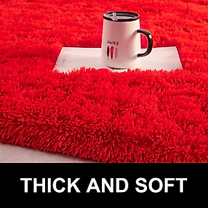 LOCHAS Ultra Soft Indoor Modern Area Rugs Fluffy Living Room Carpets for Children Bedroom Home Decor Nursery Rug,2x3 Feet, Red