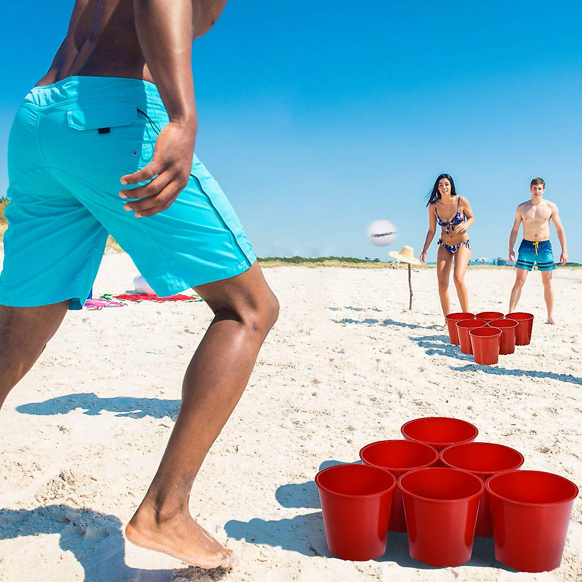 Goplus Yard Pong, Giant Outdoor Games Pong Set with 12 Buckets, 2 Balls and a Carry Bag, Toss Game for Beach, Backyard, Lawn, Party, Camping, Tailgate Game for Family and Friends