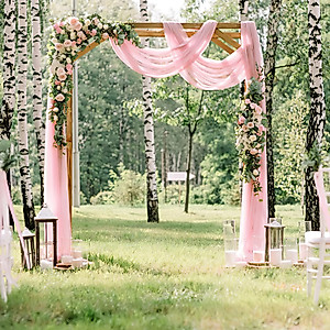 MoKoHouse Wedding Arch Drapes Fabric 3 Panels 6 Yards Pink Chiffon Drapes Backdrop for Baby Shower Birthday Party Decorations