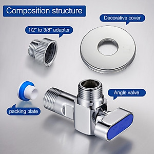 SUBMARINE Angle Stop Valve, Brass Material, 1/2'' Inlet and Outlet Caliber, 1/4 Turn Shut Off Valve, With 3/8'' Adapter, Hot and Cold Water, Suitable for Kitchen, Bathroom and Pipeline