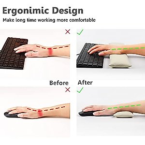 Large Mouse Pad with Wrist Support and Keyboard Wrist Rest Bean Bag Set, Ergonomic Mouse and Keyboard Arm Rest Cushion Filled Ergo Beads, Easy Typing Office (Light Khaki)