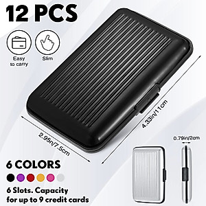 12 Pcs Aluminum Wallet Credit Cards Holder Multi Slim Rfid Blocking ID Credit Case Protector Metal Card Holder for Men Women(Black, Red, Purple, Rose, Silver, Gold)