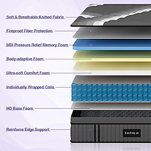 Lechepus TwinXL Mattress, 14Inch Plush Soft Memory Foam Hybrid Mattress, TwinXL Size Memory Foam with Pocket Spring Mattresses, Supportive Mattress in Box for Pressure Relief, CertiPUR-US, 10 Years