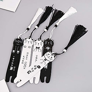 BEERBINGER Bookmarks, Cute Cartoon Cat Wooden Book Page with Tassel Student Stationery School