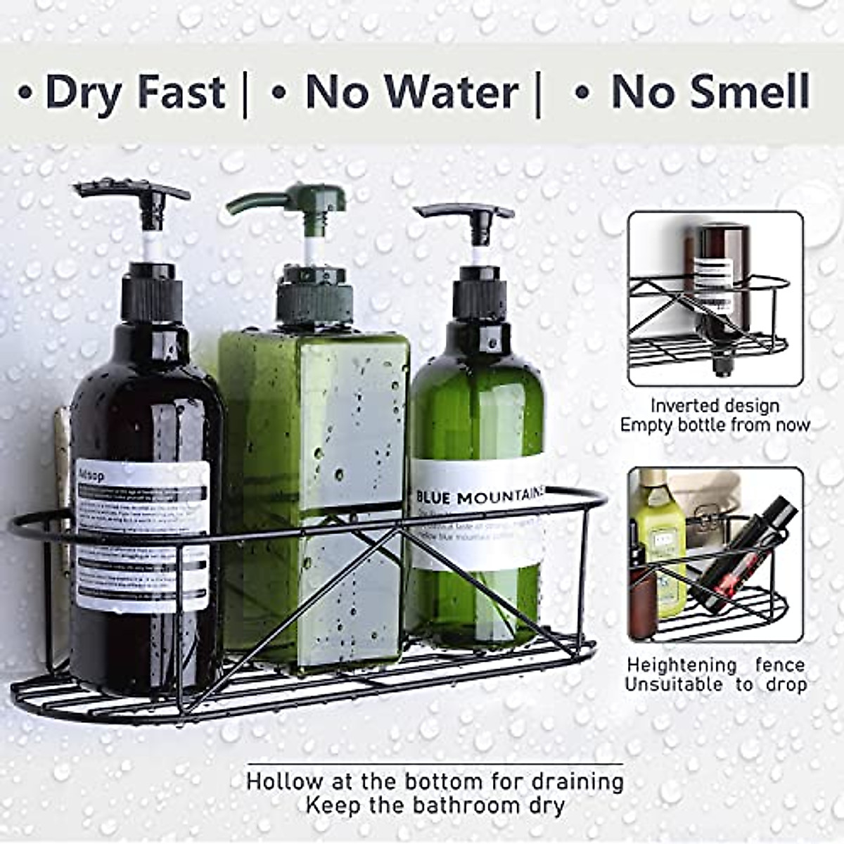 Ekero Shower Caddy Shower Organizer Shelf,Rustproof Shower Rack,No Drilling Shower Basket Adhesive Wall Mounted,Soap Holder with Hooks,Shower Storage for Bathroom Shower Kitchen 3-pack Black