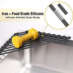 Silicone Faucet Splash Guard and Small Triangle Roll-Up Dish Drying Rack with Silicone Coating, Multifunctional Kitchen Drain Storage Tool