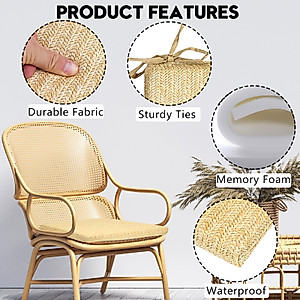 Outdoor Chair Cushions, 19x15.5 Inch Indoor Chair Pads with Ties Waterproof Seat Pads Fade Resistant Square Memory Foam Patio Chair Cushion for Garden Patio Furniture Chair Home Office Set of 2