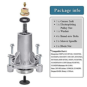 Parts Camp 2 Pack 587819701 187292 192870 532187281 532187292 567253301 587125401 Mower Deck Spindle for Husqvarna yth22v46 yth24v48 Ariens 21546238/21546299 42" 46" 48" 54" Mandrel Assembly
