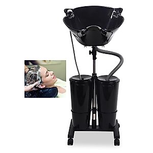 SyyBhb Portable Shampoo Bowl with Electric Pump, Portable Hair Washing Sink with Wheels, 2 Tanks for Water Storage and Drainage, Sprayer and Drain Hose, Adjustable Height & Angle