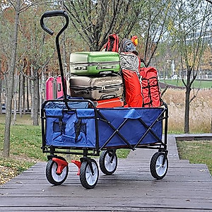 Wagon Cart with Wheels Foldable,Utility Garden Cart,Utility Collapsible Folding Wagon with Heavy-Duty Steel Frame,Camping Folding Wagon,Trolley Cart for Garden,Outdoor Travel (Blue)
