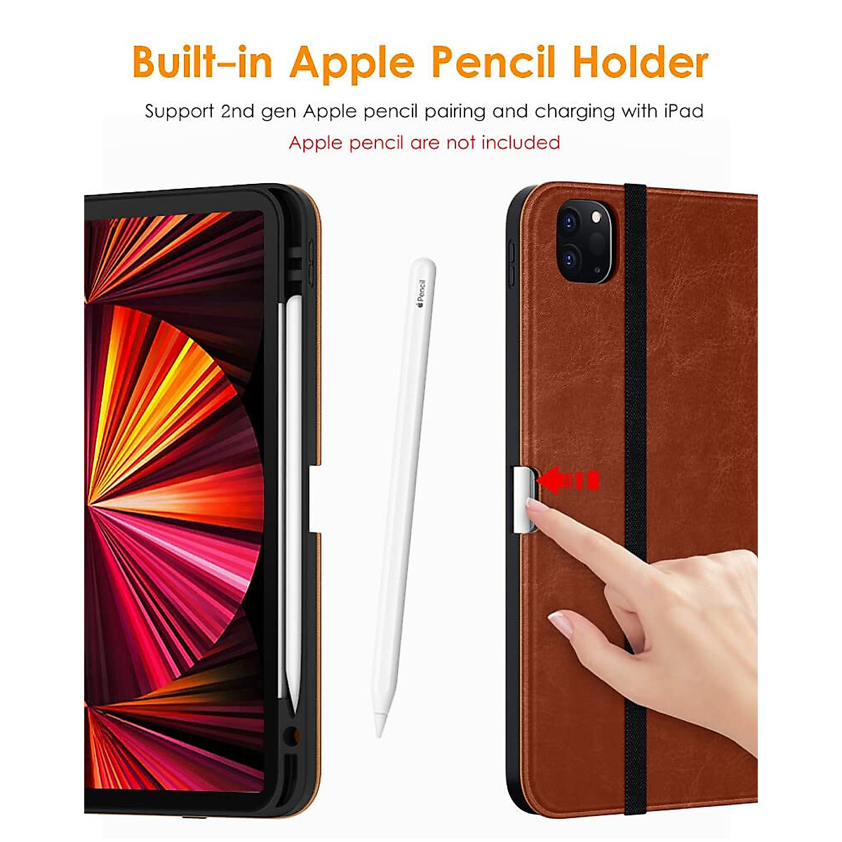 DTTO Case for iPad Pro 11 Inch 4th / 3rd / 2nd / 1st Generation 2022/2021/2020/2018,Premium PU Leather Folio Stand Cover with Hand Strap, Auto Wake/Sleep,Multiple Viewing Angles, Brown