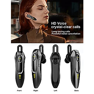 Wireless Bluetooth Earpiece V5.0 for Cell Phone, Powerful Noise Cancelling, Voice Command, Single Ear Bluetooth Headset with Microphone, Handsfree Earpiece for Trucker/Android/iPhone