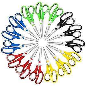 Scissors, VERONES 8 Inch Soft Comfort-Grip Handles & Stainless Steel Sharp Blades Perfect for Cutting Paper, Fabric Photos, & More, 15-Pack