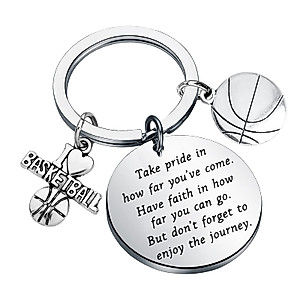FUSTMW Basketball Keychain Basketball Lovers Gifts Basketball Player Gifts Take Pride In How Far You Have Come (silver)